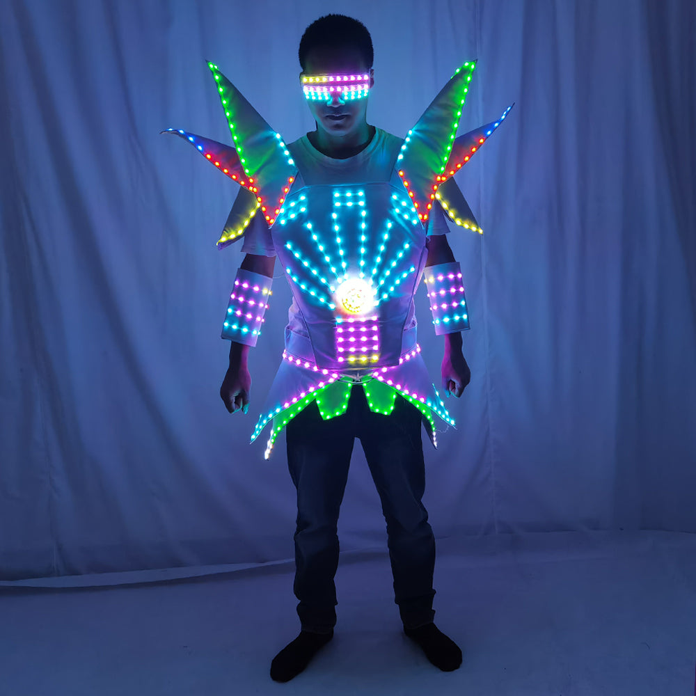 LED Dance Robot Costume Silver White Leather Robot Suit, Stage Perform ...
