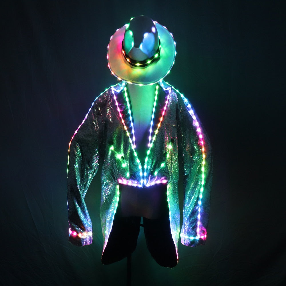 Fashion Swallowtail LED Tuxedo Luminous Costumes Glowing Vestidos ...